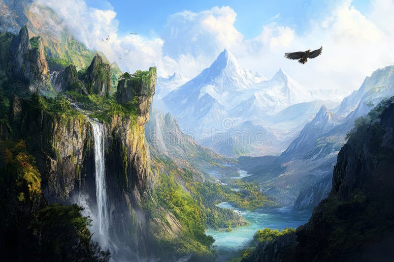 Illustration of a Vast Mountain Range, Where the Cliffs are Covered ...