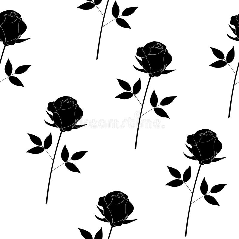 Vector Black Rose Seamless Pattern Flower Stock Illustration ...