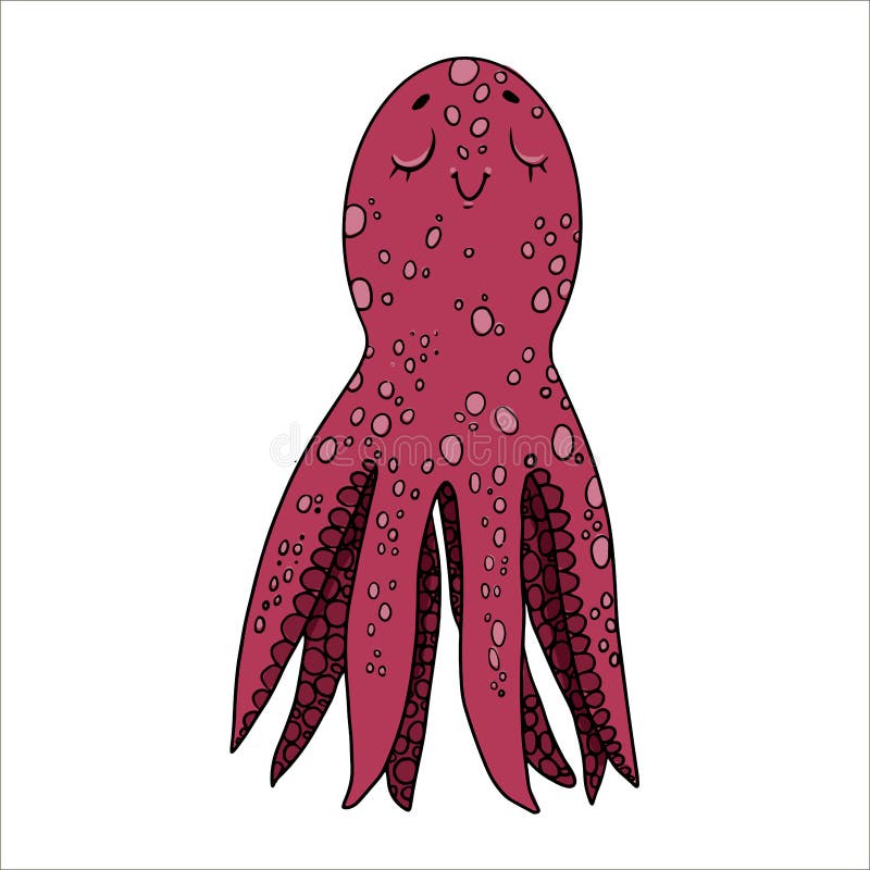 Cute red octopus smiling stock vector. Illustration of drawing - 242920213