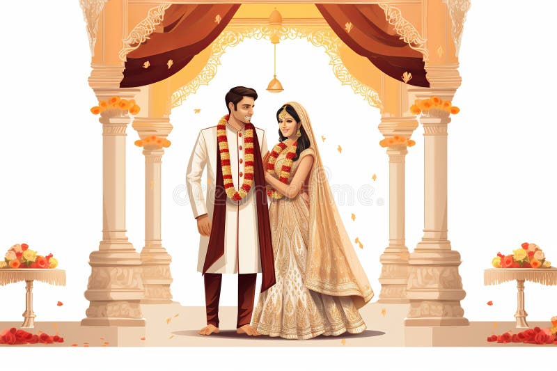 Illustration of Vector Design of Indian Couple in Tradditional Wedding ...