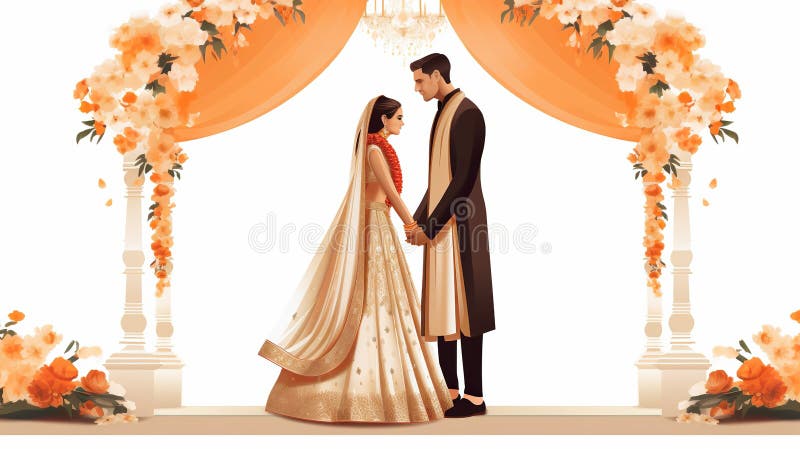 Illustration of Vector Design of Indian Couple in Tradditional Wedding ...
