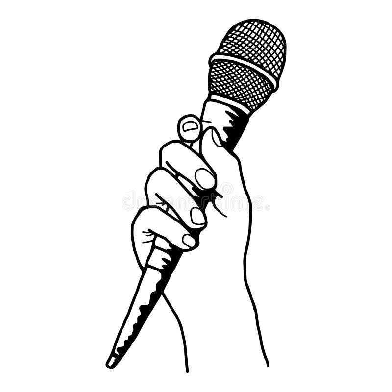 Illustration Vector Doodle Hand Drawn of Sketch Hand Holding Mic Stock ...
