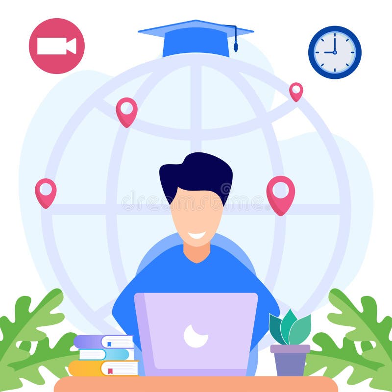 Illustration Vector Graphic Cartoon Character of Online Education Stock ...