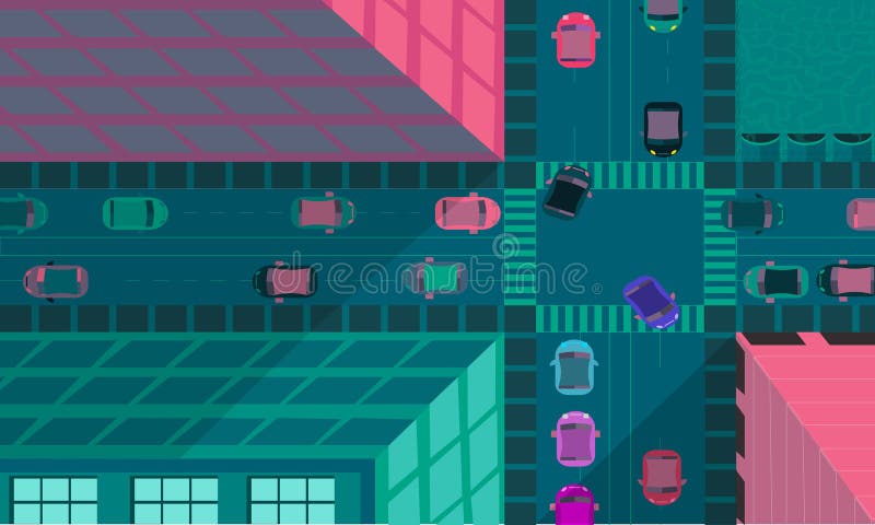 Illustration Vector Graphic of Crowded Traffic at Modern City Midnight ...