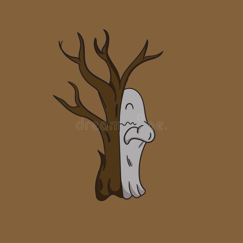 Illustration Vector Graphic of Ghost Hiding Behind a Tree. Stock Vector ...