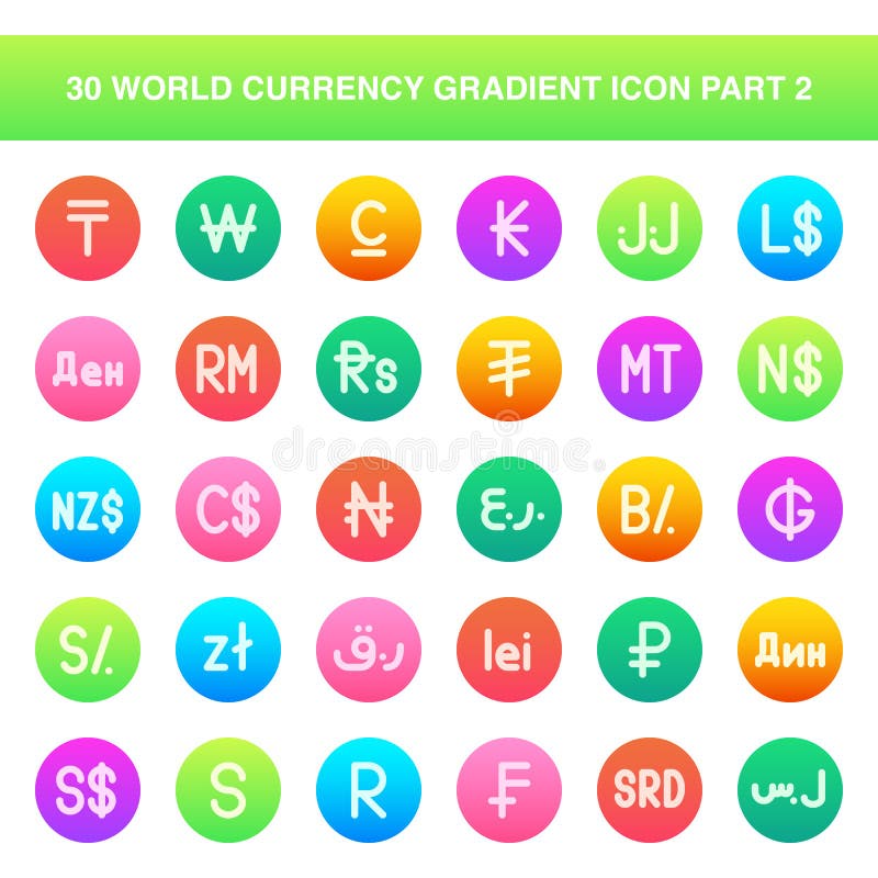 30 World Currency Icon Set Part 2 Gradient Style Icon Stock Vector ...