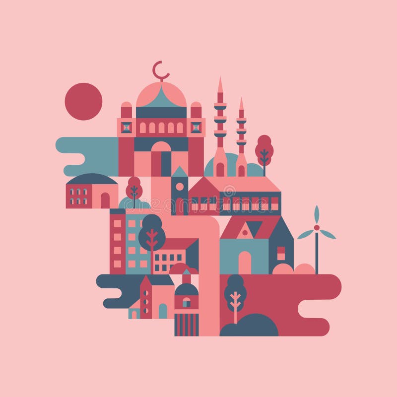 Illustration Vector Graphic of a Mosque with Several Buildings Stock ...