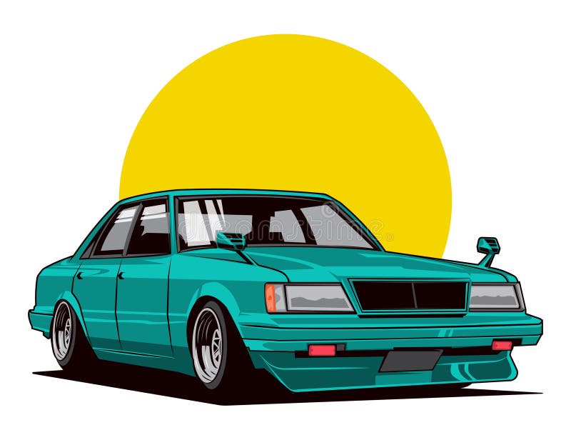 Illustration Vector Graphic of 90s Car Designin Green Tone Stock Vector ...