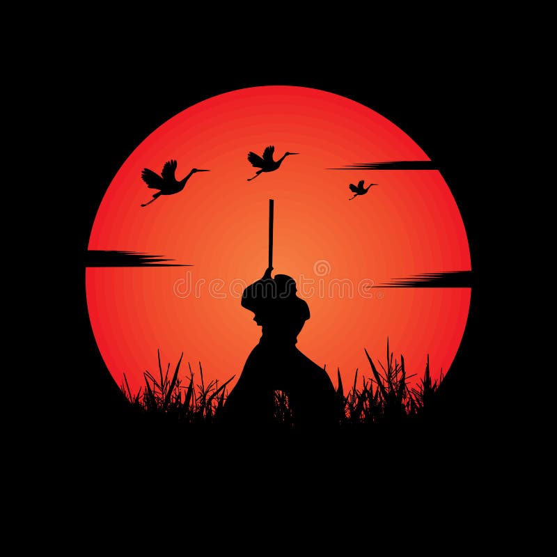 Samurai Training at Night on a Full Moon Stock Vector - Illustration of ...