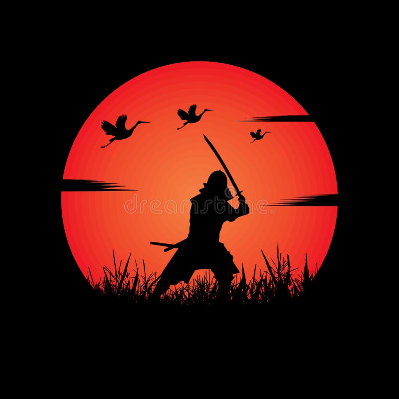 Samurai Training at Night on a Full Moon Stock Vector - Illustration of ...