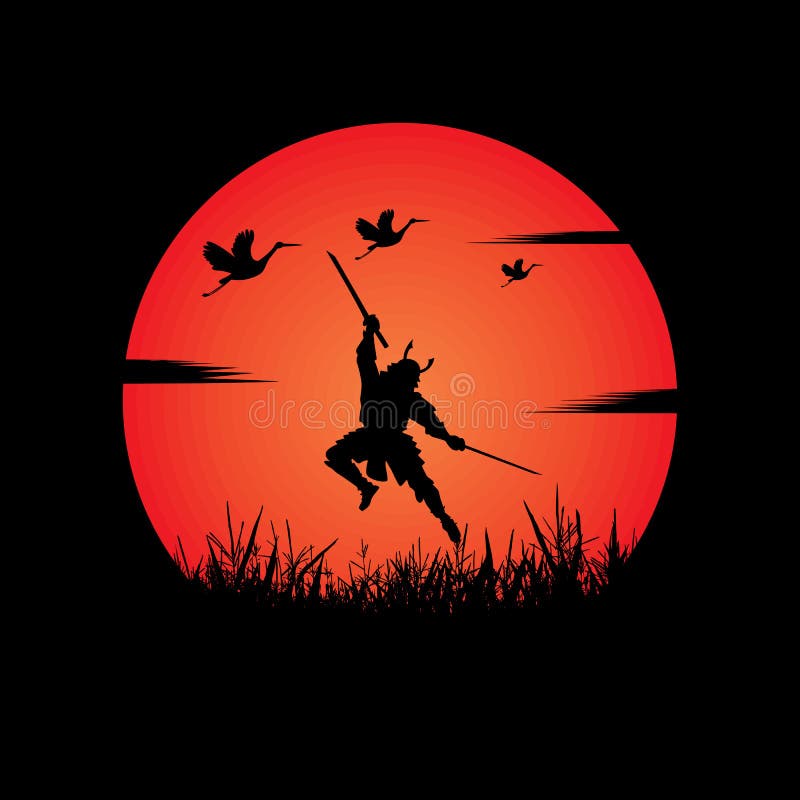 Samurai Training at Night on a Full Moon Stock Vector - Illustration of ...