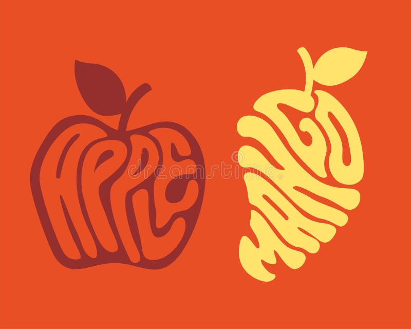 Manggo and Apple Text Fruit Vector Typography Retro Style Logo Fruit ...
