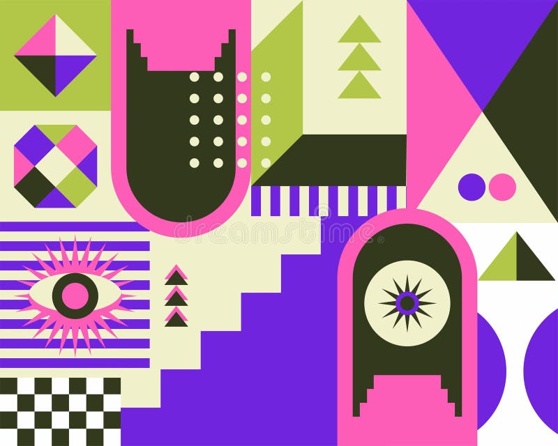 Retro Abstract Geometric Colorful and Playful Background Pattern Shape ...