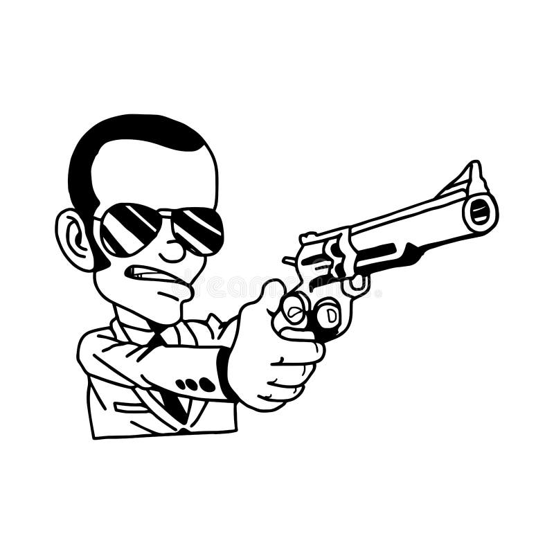 Bad Guy Cartoon Vector Character Illustrations Set Gun 1