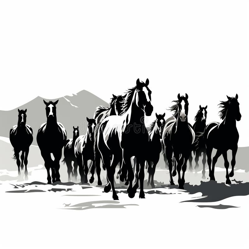 Illustration of Illustration of a Herd of Wild Horses Silhouette ...