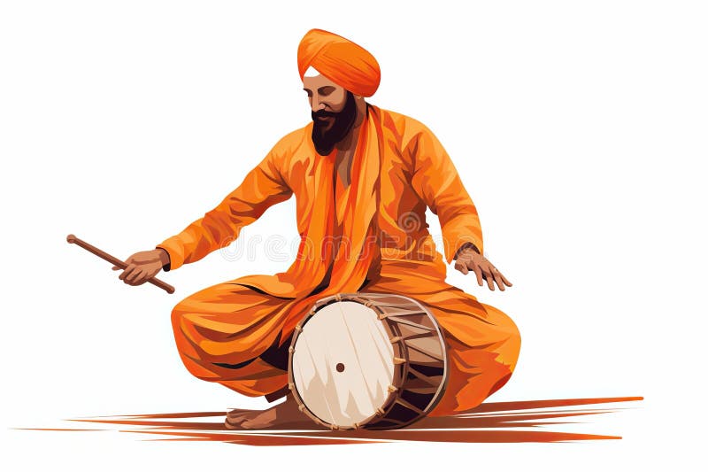 Illustration of Vector of Indian Young Sikh Playing Bhangra on Dhool ...