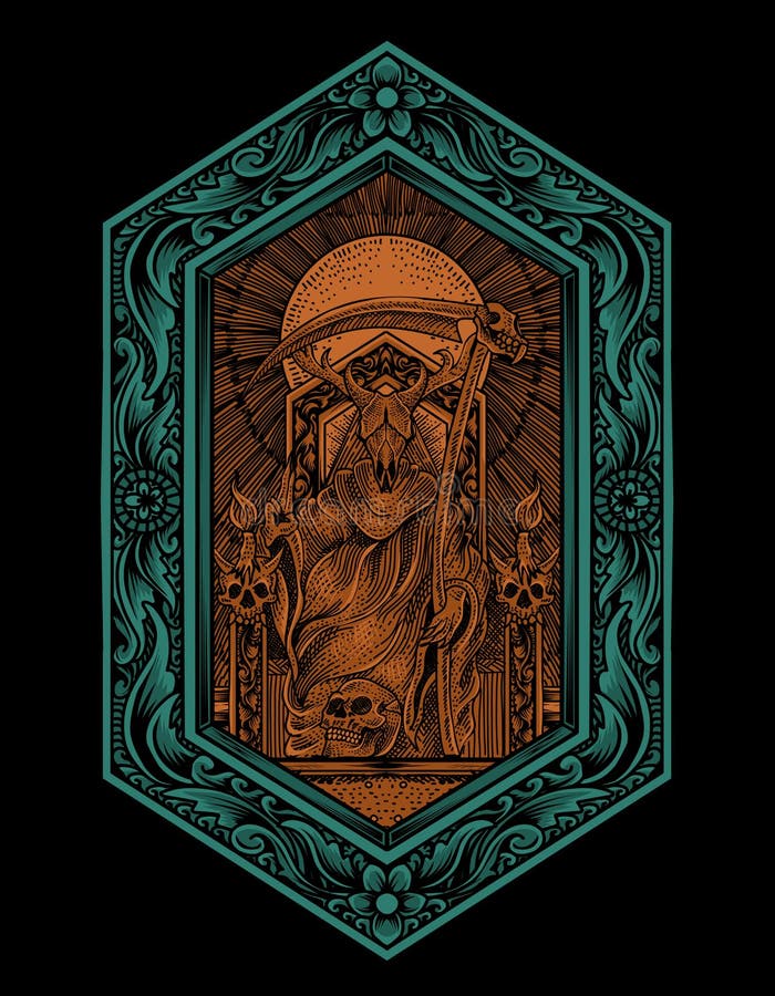 Illustration Vector King Satan on Gothic Engraving Ornament Style Stock ...