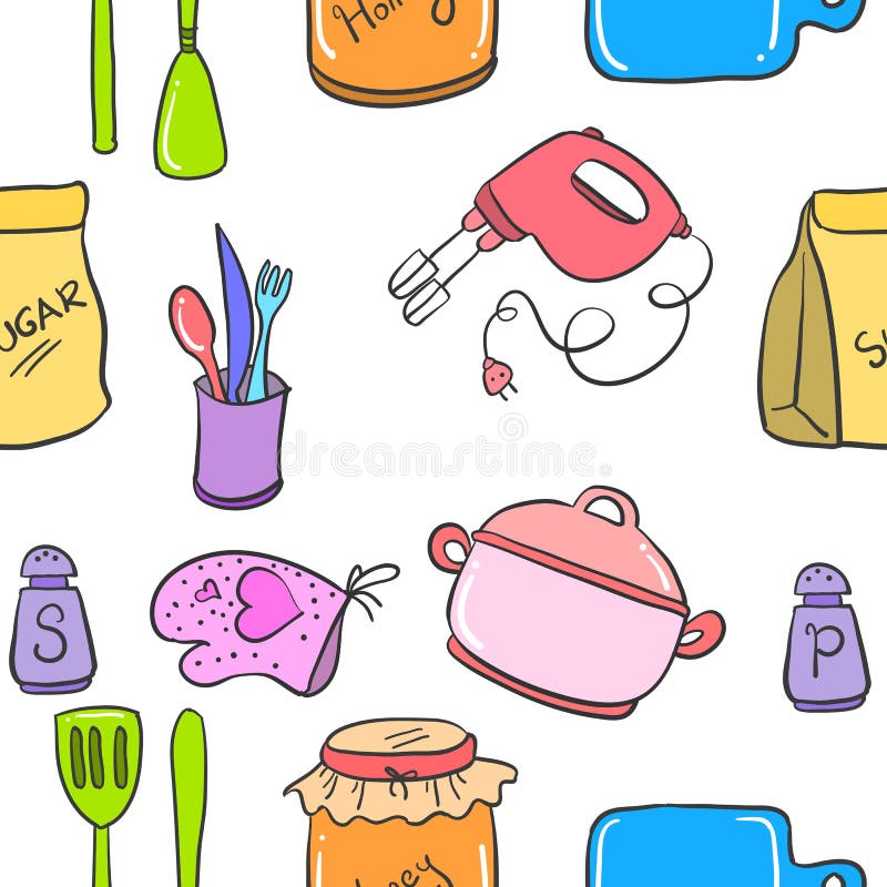 Illustration Vector Kitchen Set Doodles Stock Vector - Illustration of ...