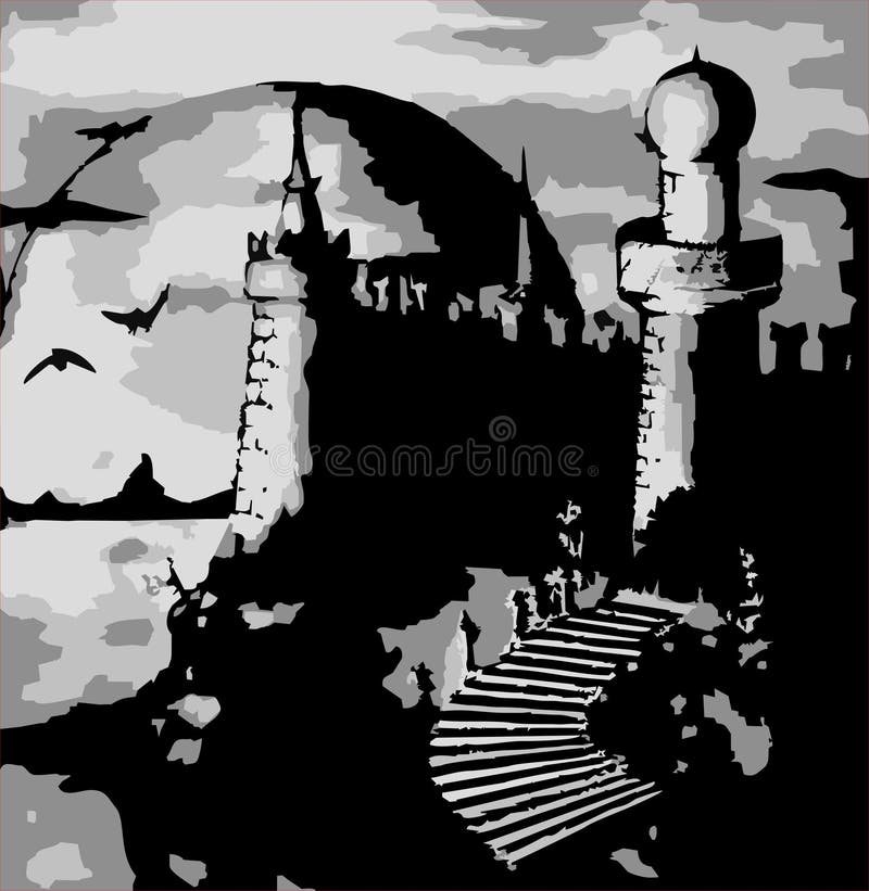 Illustration - Vector Old Dark Castle Stock Vector - Illustration of ...
