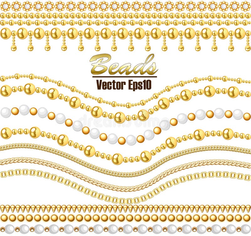 Vector Set of Beautiful Chains of Gold and White Beads Realistic Stock ...