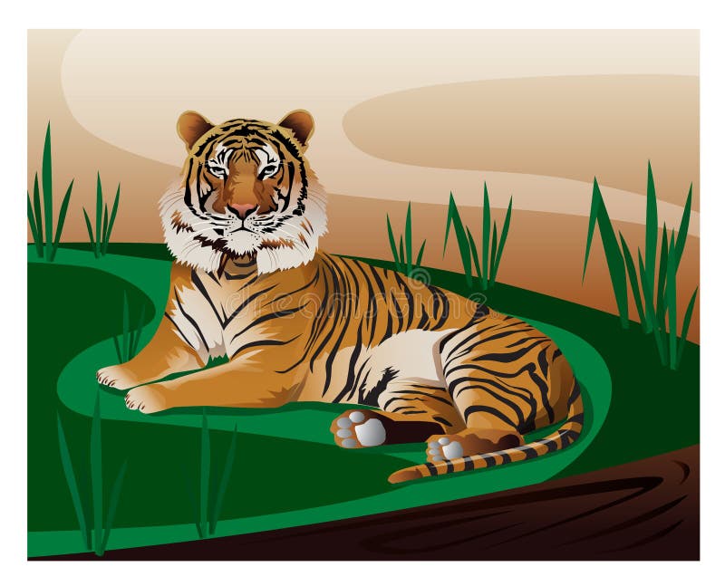 Illustration Vector Skeletal Tiger Lying in the Forest Covered with ...