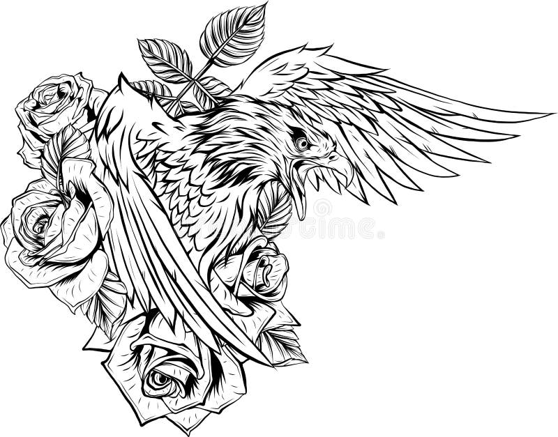 Illustration Vectorielle De L'aigle Avec Des Roses De Fleurs ...