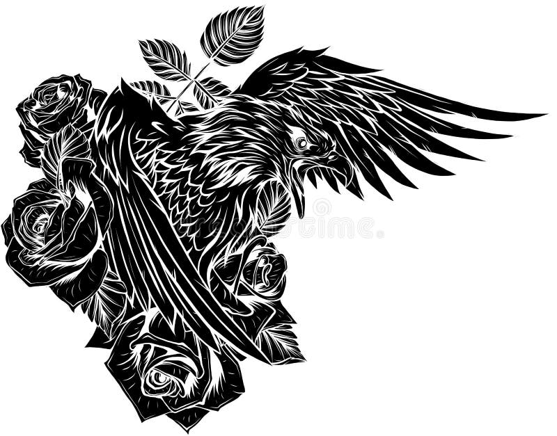 Illustration Vectorielle De L'aigle Avec Des Roses De Fleurs ...