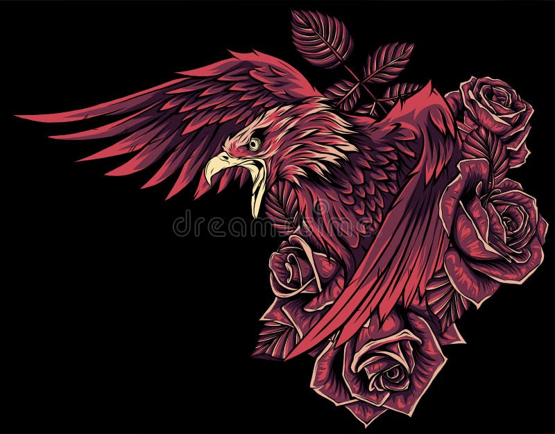 Illustration Vectorielle De L'aigle Avec Des Roses De Fleurs ...