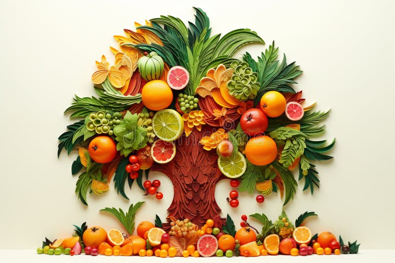 Illustration of Vegetables and Fruits in the Shape of a Tree ...