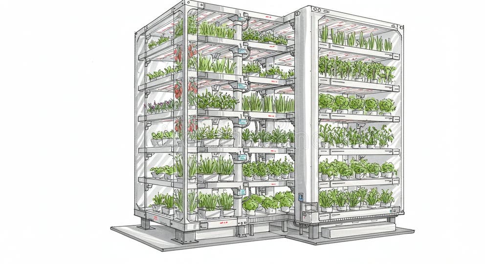 Illustration of a Vertical Indoor Farming System with Stacked Modules ...