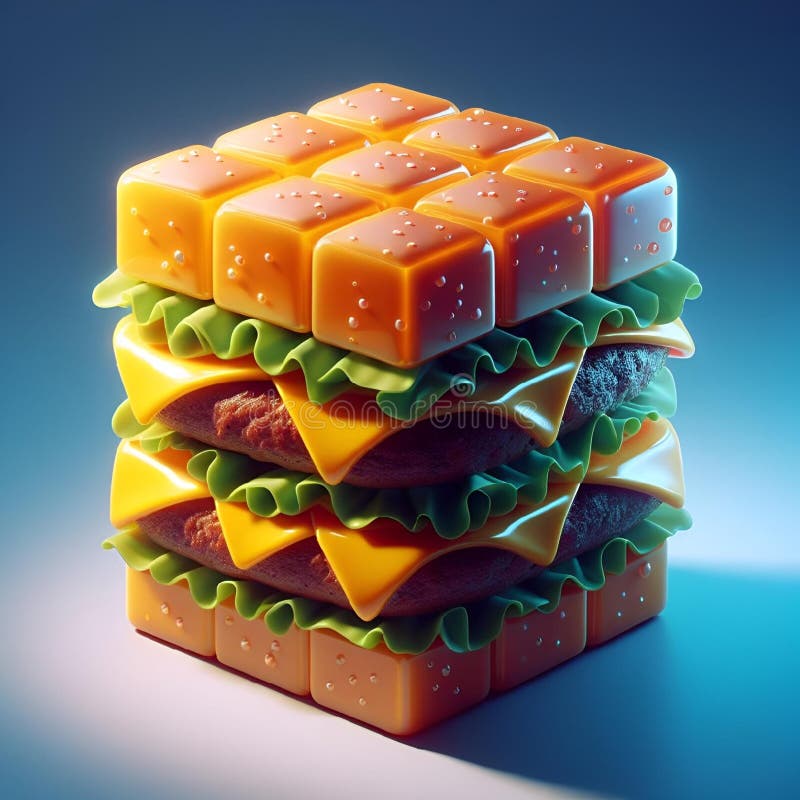 An Illustration of a Very Stacked Burger on Blocks of Cheese Stock ...