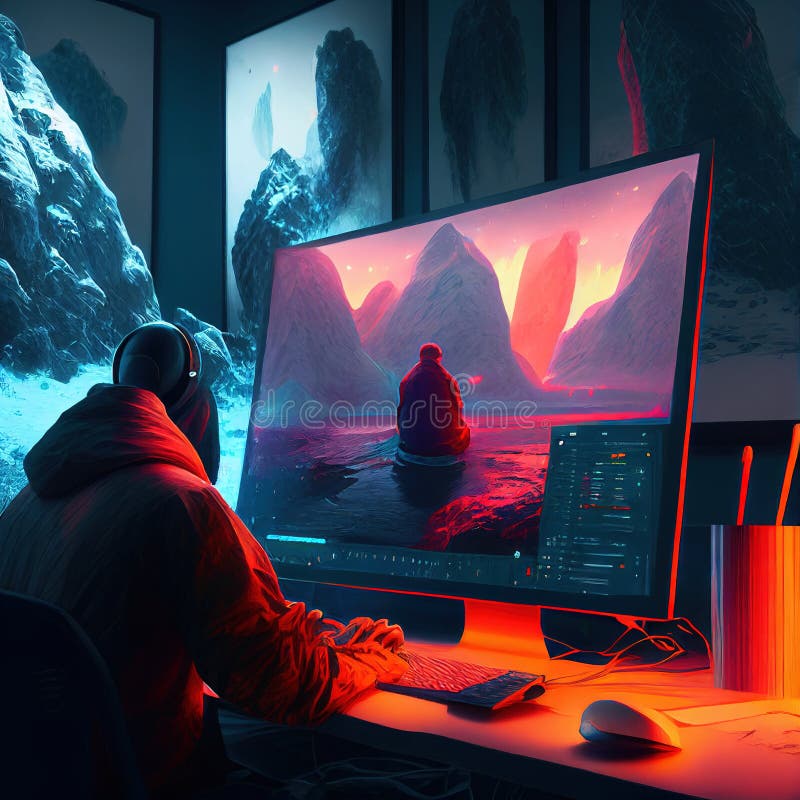 Illustration of a Vfx Artist, Video Editor Working on Videos AI ...