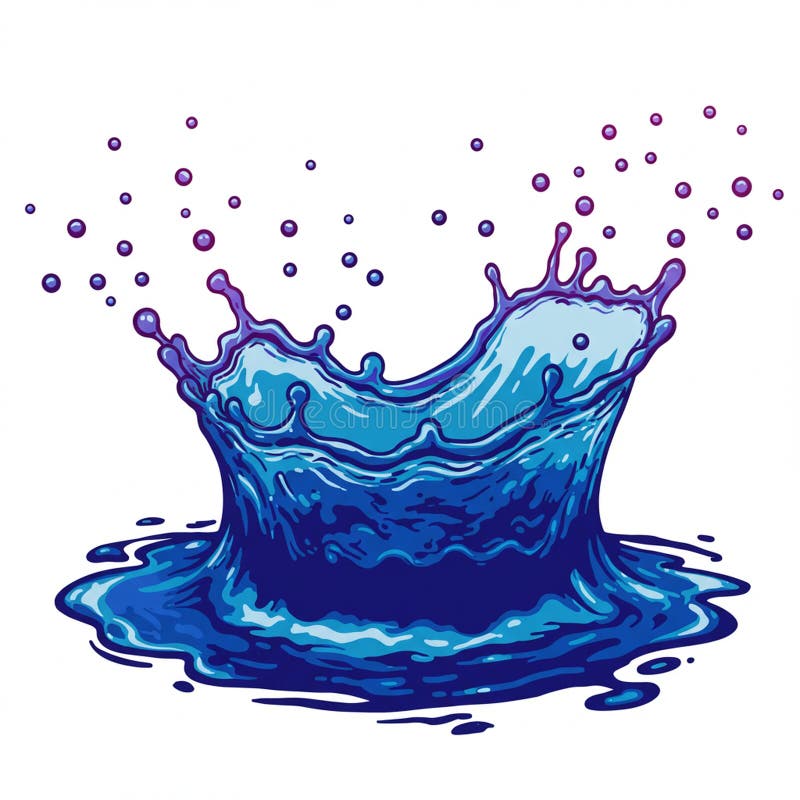 Illustration of a Vibrant Blue Water Splash, Artistically Styled with a ...