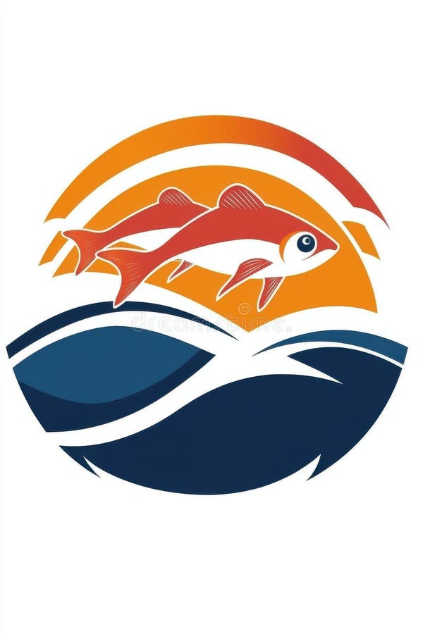 Dynamic Fish Logo Design with Blue Waves and Abstract Shapes Stock ...