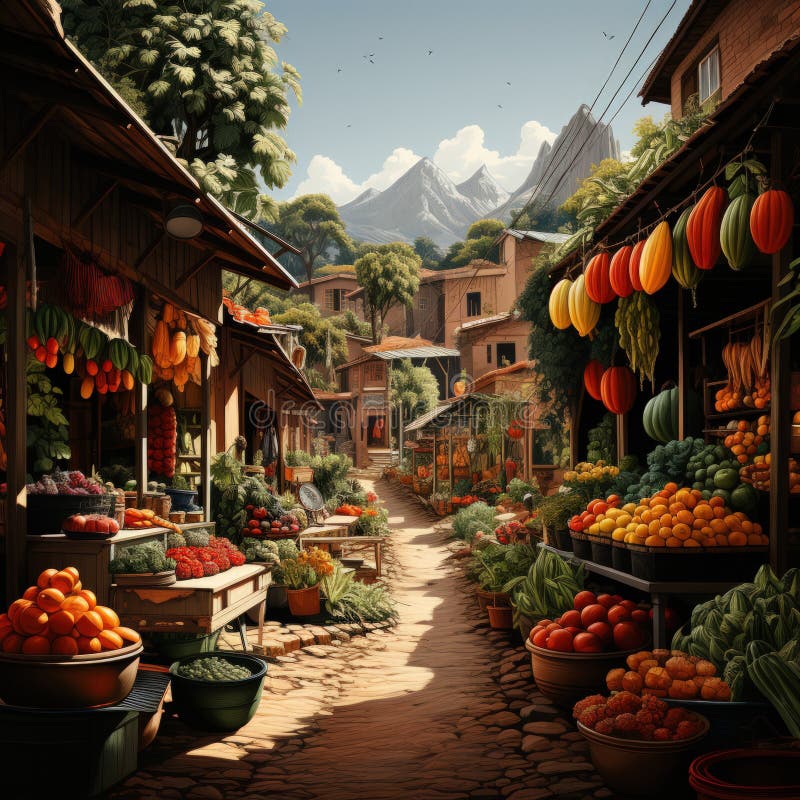 Illustration of a Vibrant Market Scene Stock Illustration ...