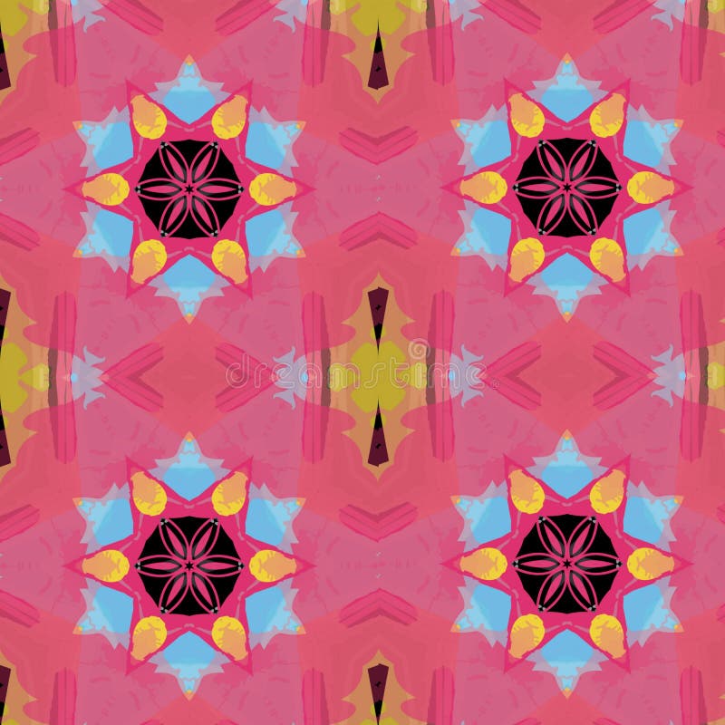 Illustration of Vibrant Repeated Patterns on a Pink Background Stock ...