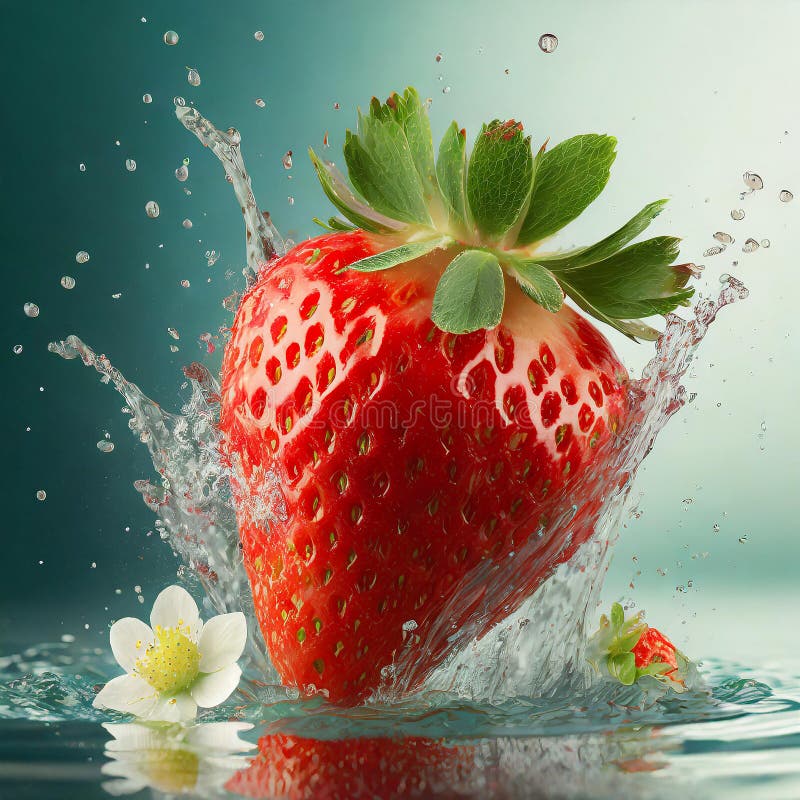 Illustration of Vibrant Strawberry in Water Splashes on Blue Background ...