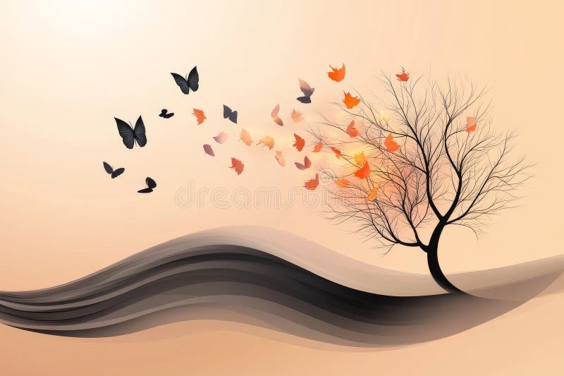 Illustration of a Vibrant Tree with Dangling Leaves on Its Branches As ...