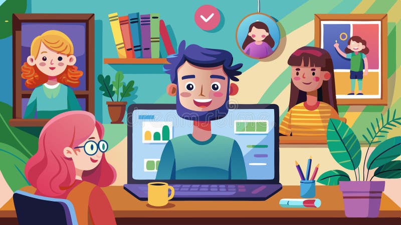 Illustration of a Video Call with a Friend Stock Vector - Illustration ...