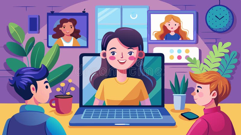 Illustration of a Video Call with a Friend Stock Vector - Illustration ...