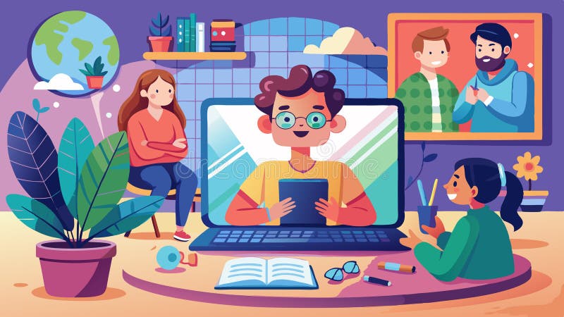 Illustration of a Video Call with a Friend Stock Vector - Illustration ...