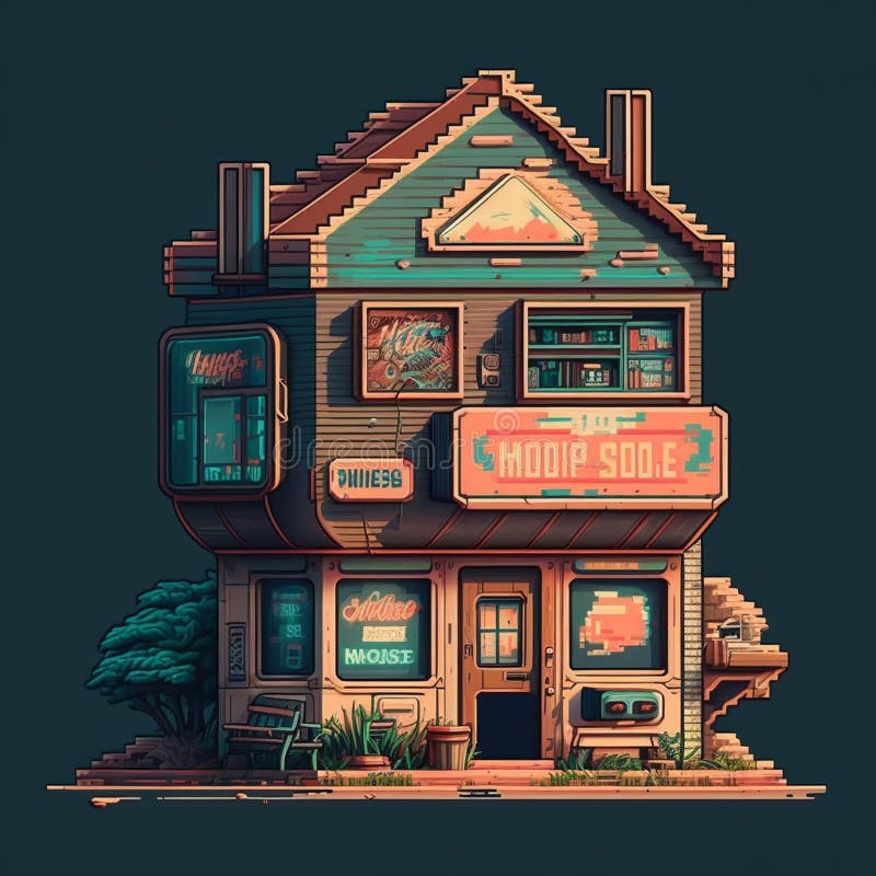 An Illustration of a Video Game House in Vector Art Style, Featuring a ...