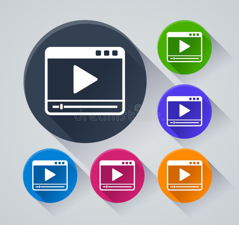 Video Player Icons with Shadow Stock Vector - Illustration of orange ...