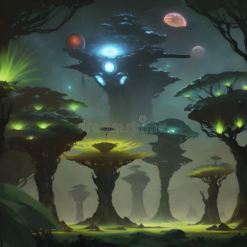 A Stroll through an Alien Forest Stock Illustration - Illustration of ...