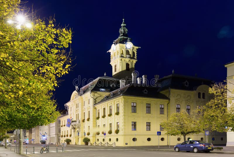 Illustration of View on City Hall in Night Light of Szeged Stock Image ...