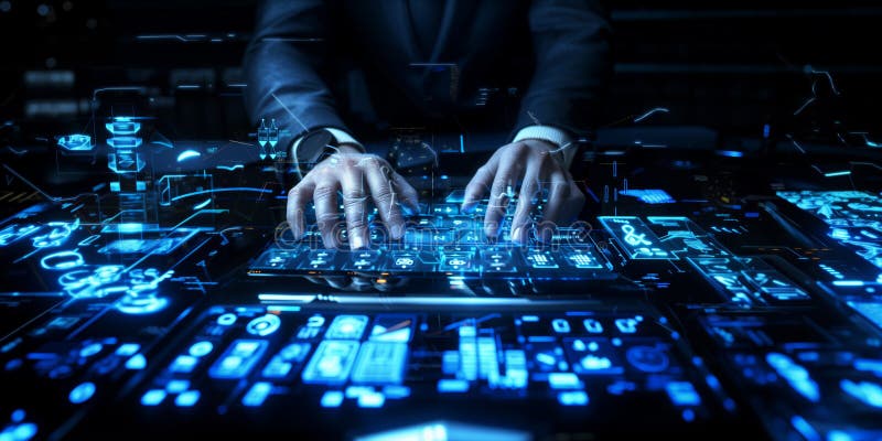 Illustration of View on Human in Black Suit Working with Blue Control ...