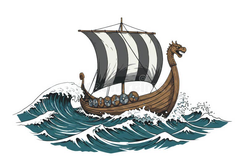 Illustration of a Viking Ship with Waves, Centered Stock Illustration ...