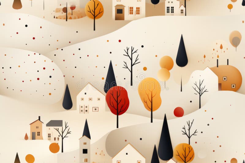 An Illustration of a Village with Trees and Houses Stock Illustration ...