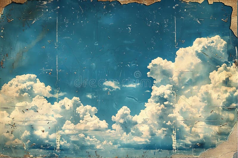 Vintage Blue Sky with Clouds, Retro, Texture Overlay, Risograph Print ...