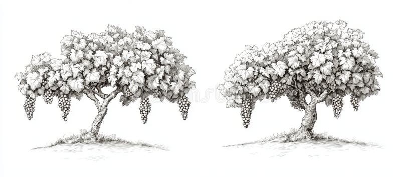 Illustration in Vintage Engraving Style of a Grape Tree Stock Photo ...